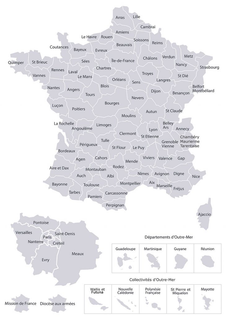 Carte des diocèses • Église catholique en France